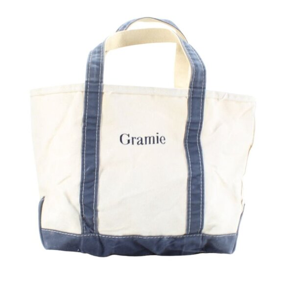 L.L. Bean | Bags | Ll Bean Boat Tote Cream Navy Trim Canvas Tote Bag ...